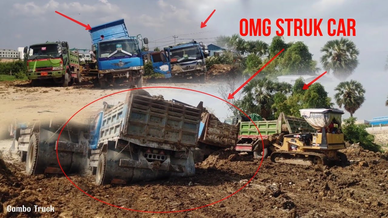 Wow !! MINI DOZER pushes hard mud and mini damp truck 2.5 on creates a ...