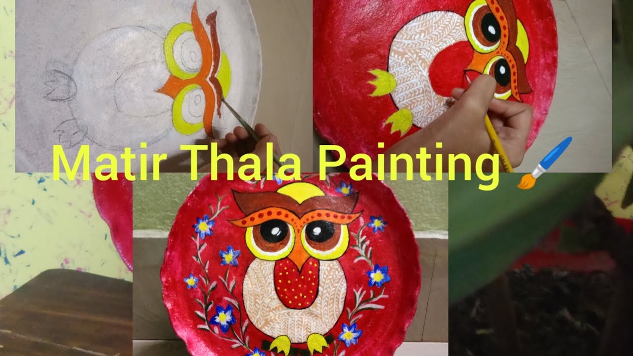 Matir Thala Painting 🖌️🎨 মাটির থালায় লক্ষী পেঁচা... ️ - YouTube