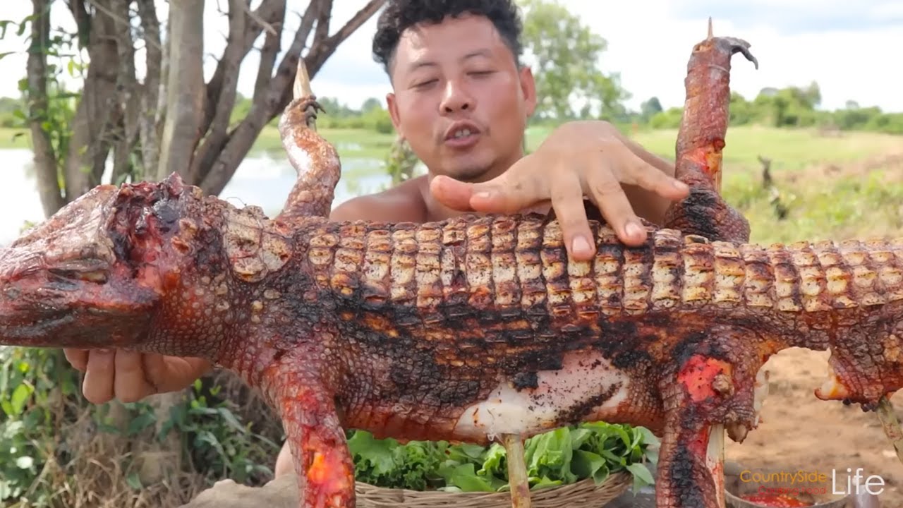 Wow! Grilled Golden Crispy Giant Crocodile With Special Recipe - YouTube