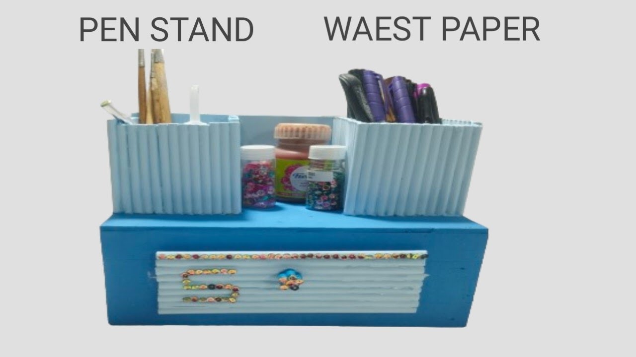 how to make pen stand using waste material|| pen stand making at home ...