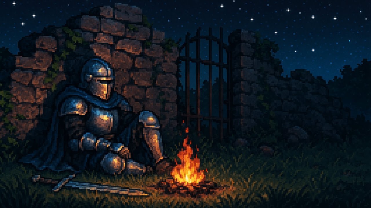 Knight’s Reflective Rest | Medieval Pixel Art Ambience with Campfire ...
