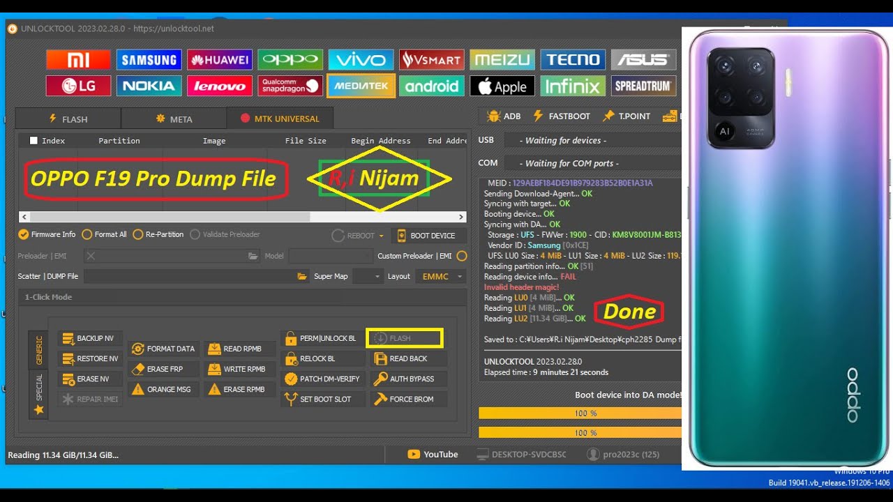 OPPO F19 Pro(CPH2285) Dump File Read By Unlock Tool | Auto Restart Fix ...