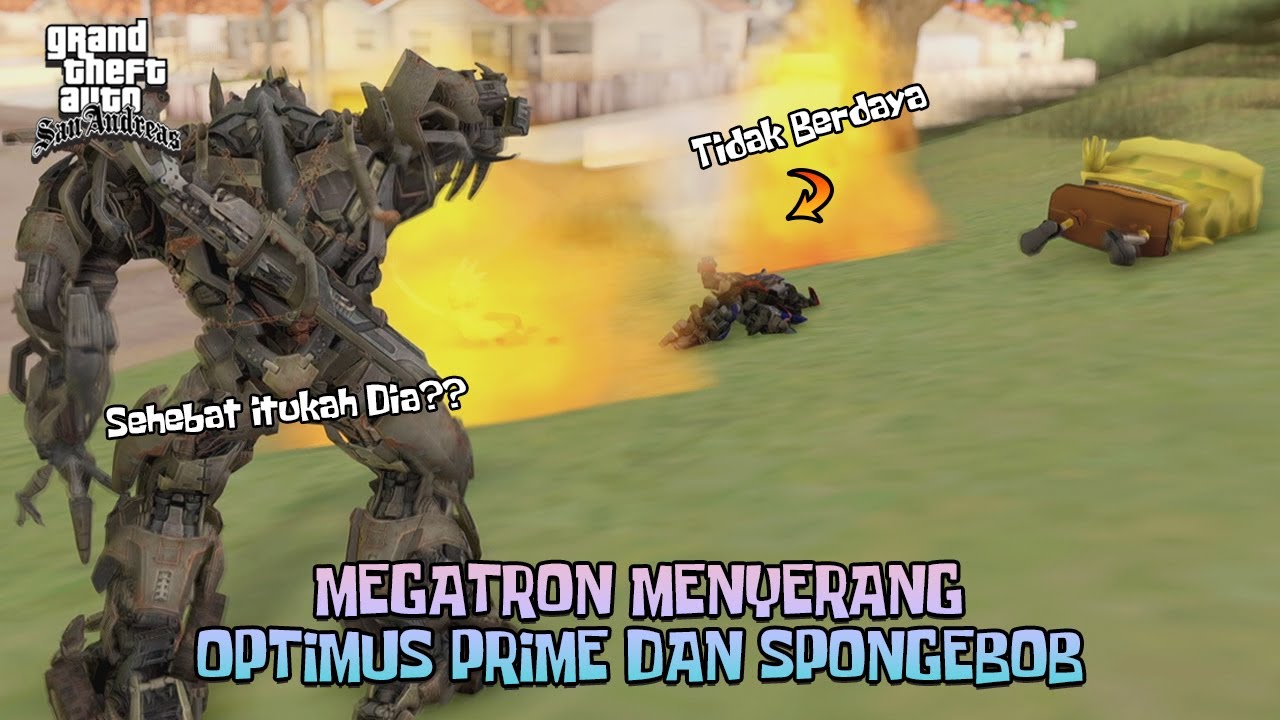 MEGATRON MENYERANG OPTIMUS PRIME PROFESOR DAN SPONGEBOB | GTA Lucu ...
