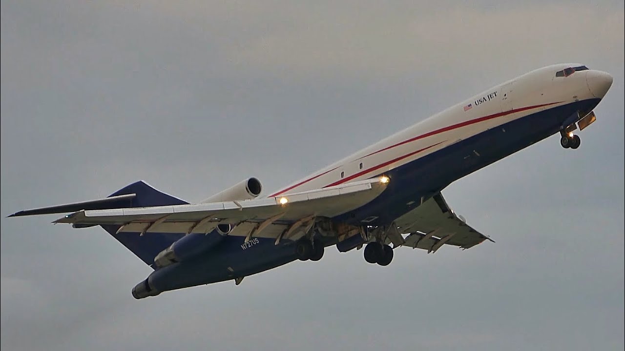 USA Jet Airlines B727-223(F) [N727US] Takeoff at Willow Run Airport ...