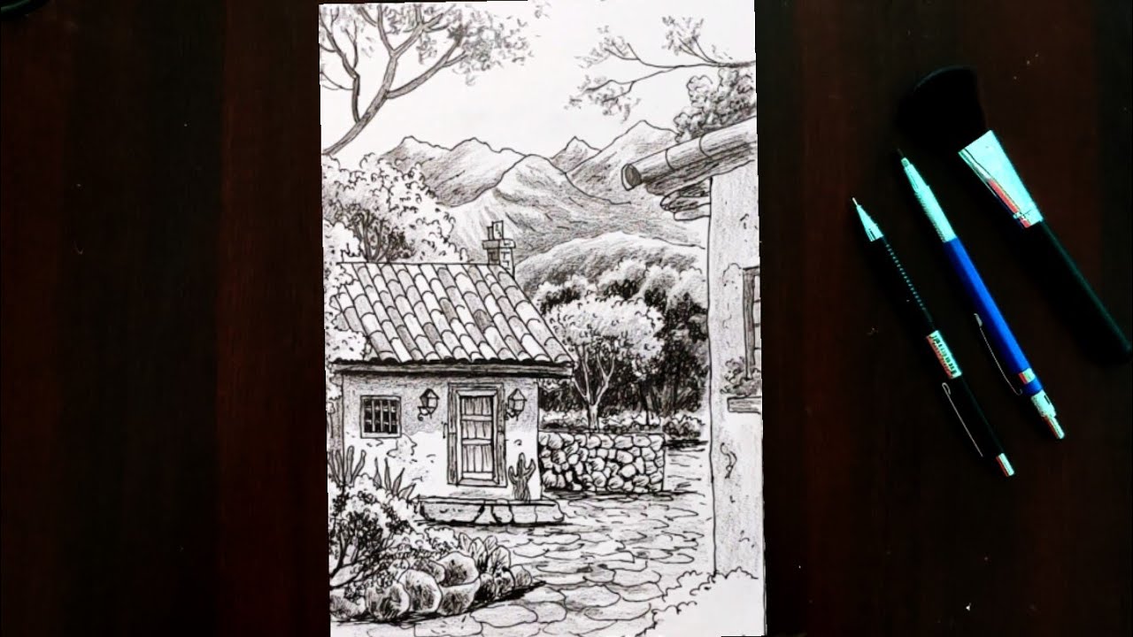 Easy landscape Drawing // Drawing Tutorial for Beginners// Step by step ...