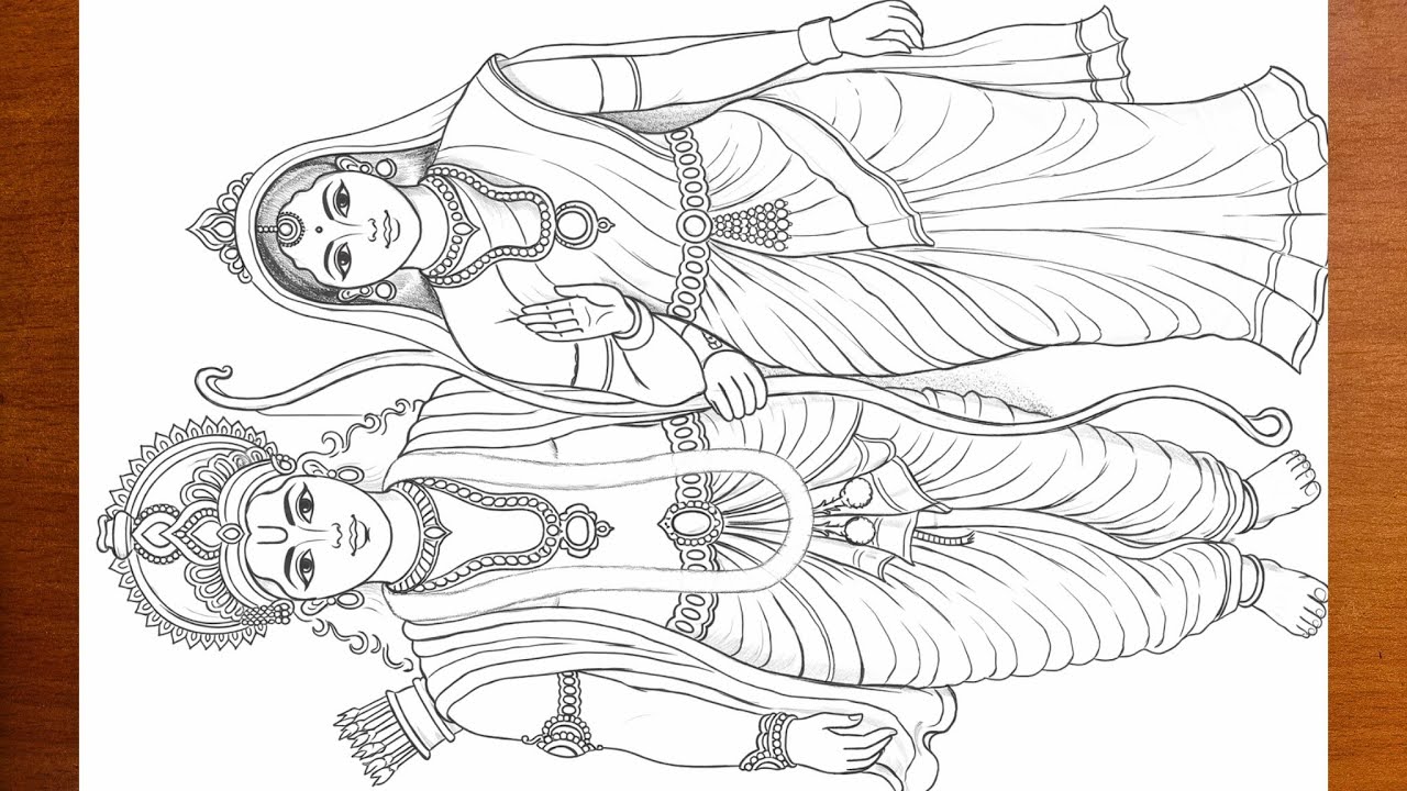 Ram Sita full body Drawing easy||Ayodhya Ram drawing||How to draw Sita ...