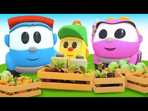 Çocuklar için eğlenceli video. Oyuncak kamyon Leo ve Lea ambar yapıyorlar. Bebek oyunu.