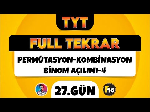 TYT Matematik Full Tekrar Kampı | 27.Gün | Permütasyon-Kombinasyon-Binom Açılımı-4 |2023| #tytbitsin