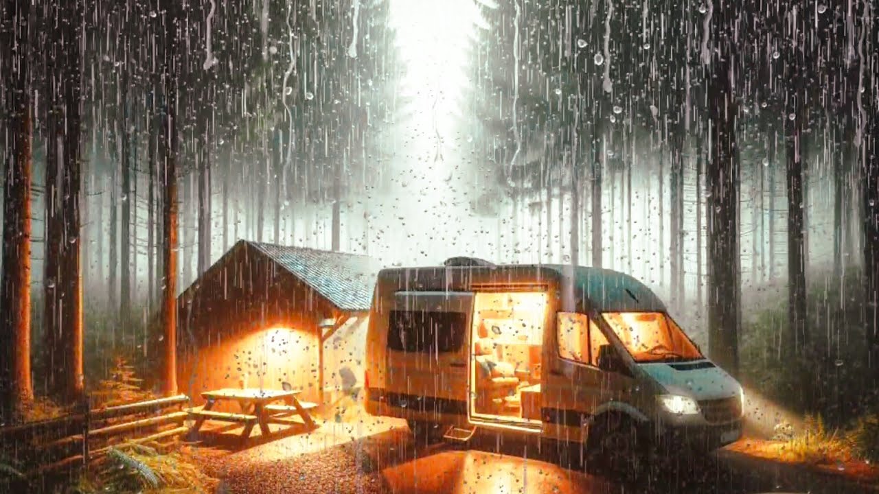 Heavy Rain At Night on Roof RV to Sleep Deep and Sleep Fast - Night Thunderstorm for Insomnia ...