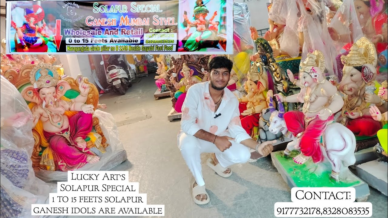 Solapur Special Lucky Art's || Unique Solapur Ganesh idols 2024 || 1-15 feets Ganesh idols ...
