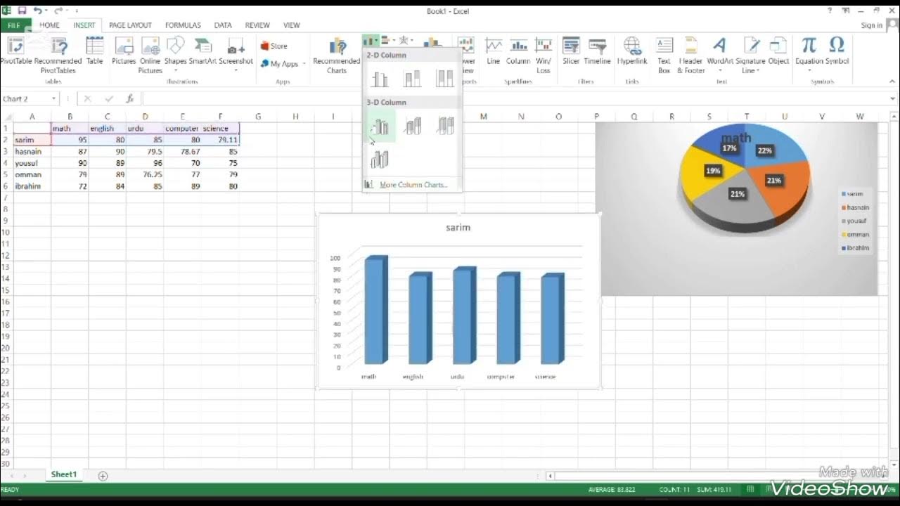 How to make different charts in Ms Excel. #learning#Shaikhsarim#youtube ...