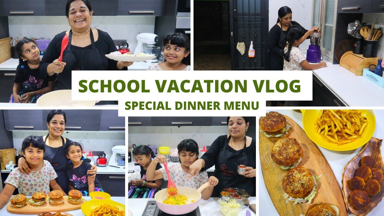 School Vacation Special Dinner Making Vlog - Vegetable Burger, Whole ...