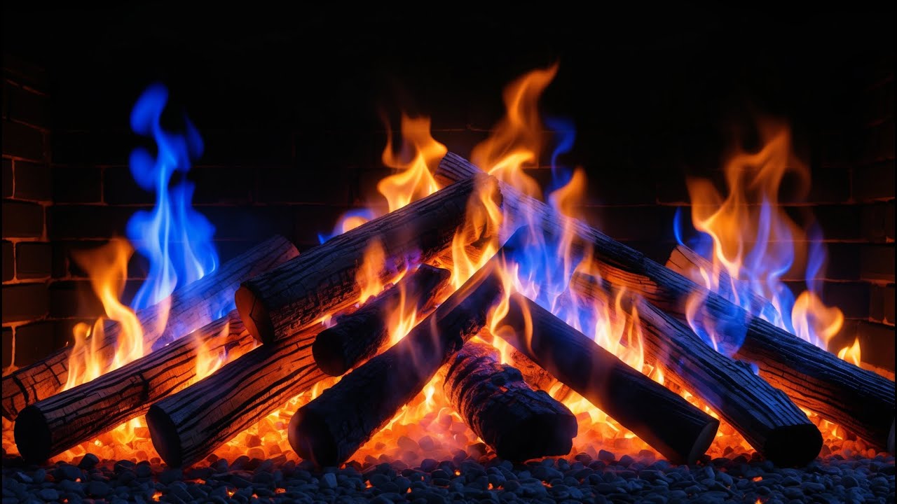Peace & Cozy Nights – 12H Fireplace with Blue-Orange Crackling Fire and ...