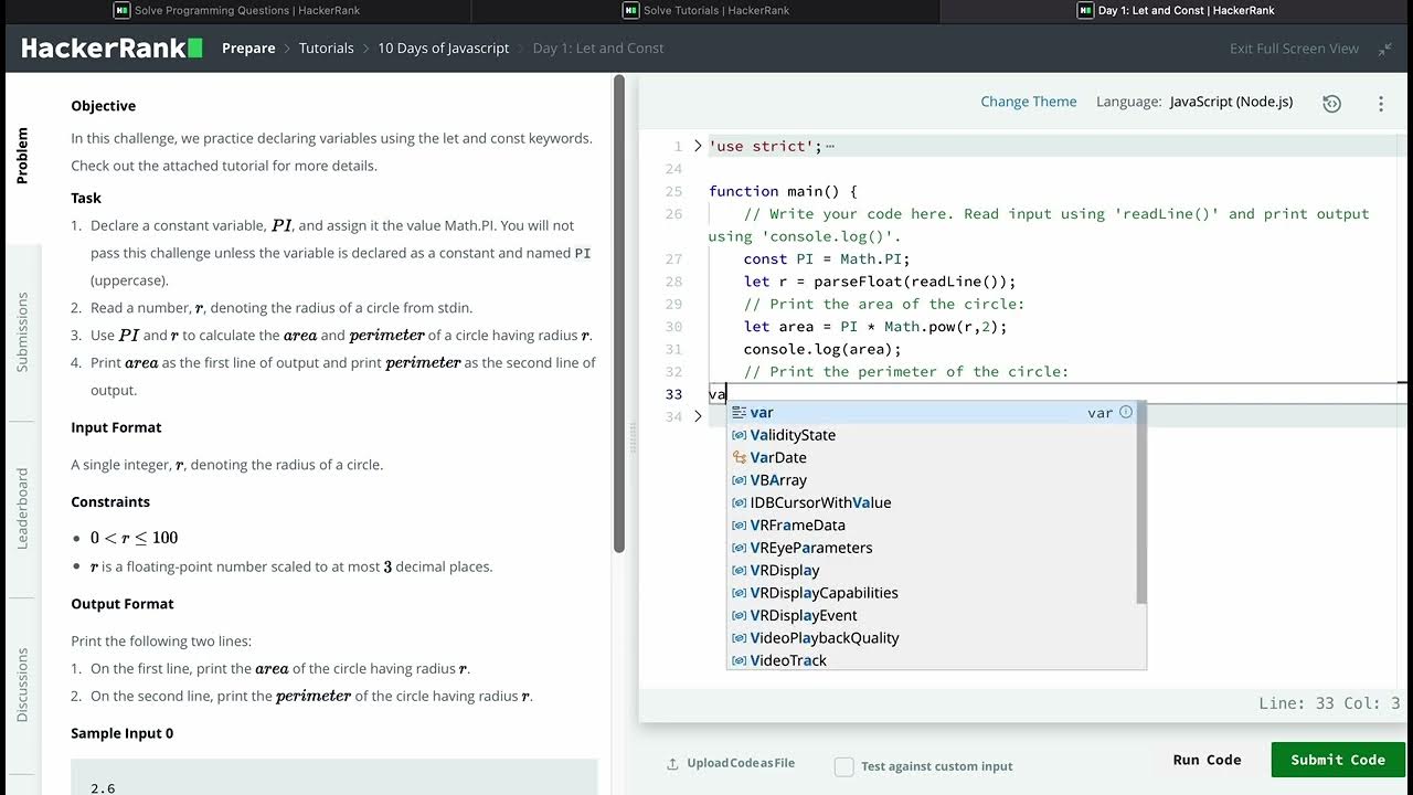 Hackerrank 10 Days Of Javascript Day 1 Let And Const Youtube