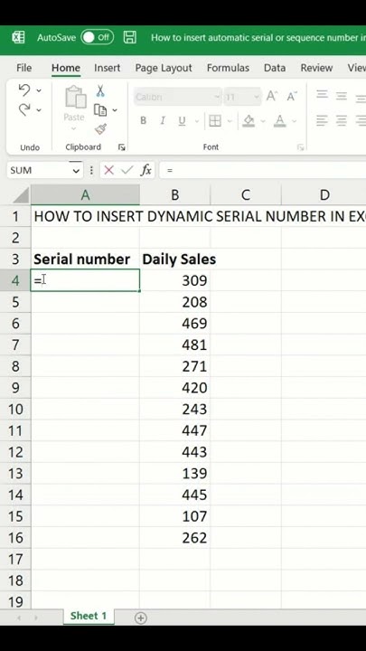 #shorts | How to create dynamic serial number in Excel? #exceltutorial #minhacademy - YouTube