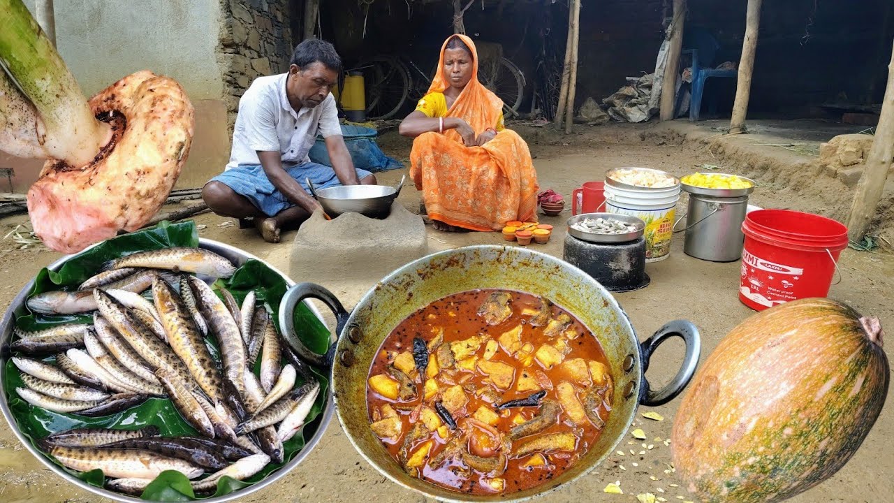 small SHOL FISH cooking with ELEPHANT FOOT YAM and pumpkin curry recipe ...