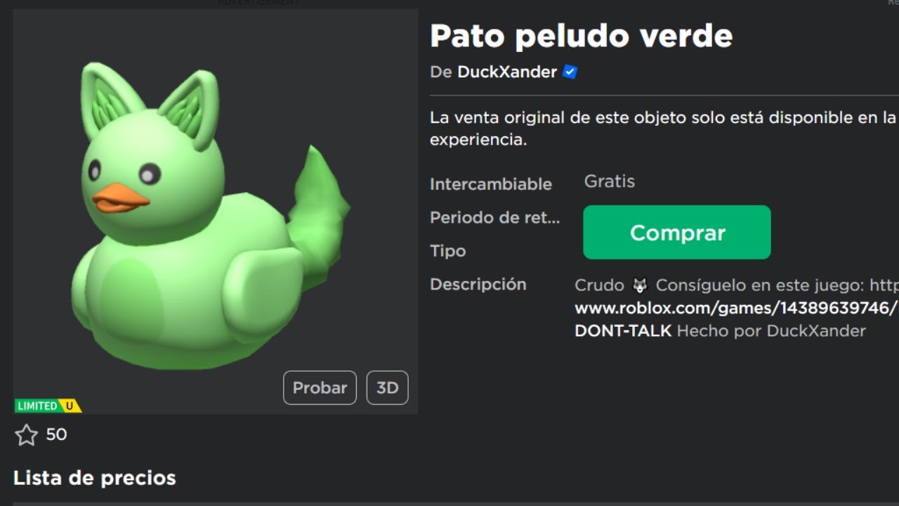 COMO CONSEGUIR Pato peludo verde COMPLETAMENTE GRATIS EN ROBLOX - YouTube