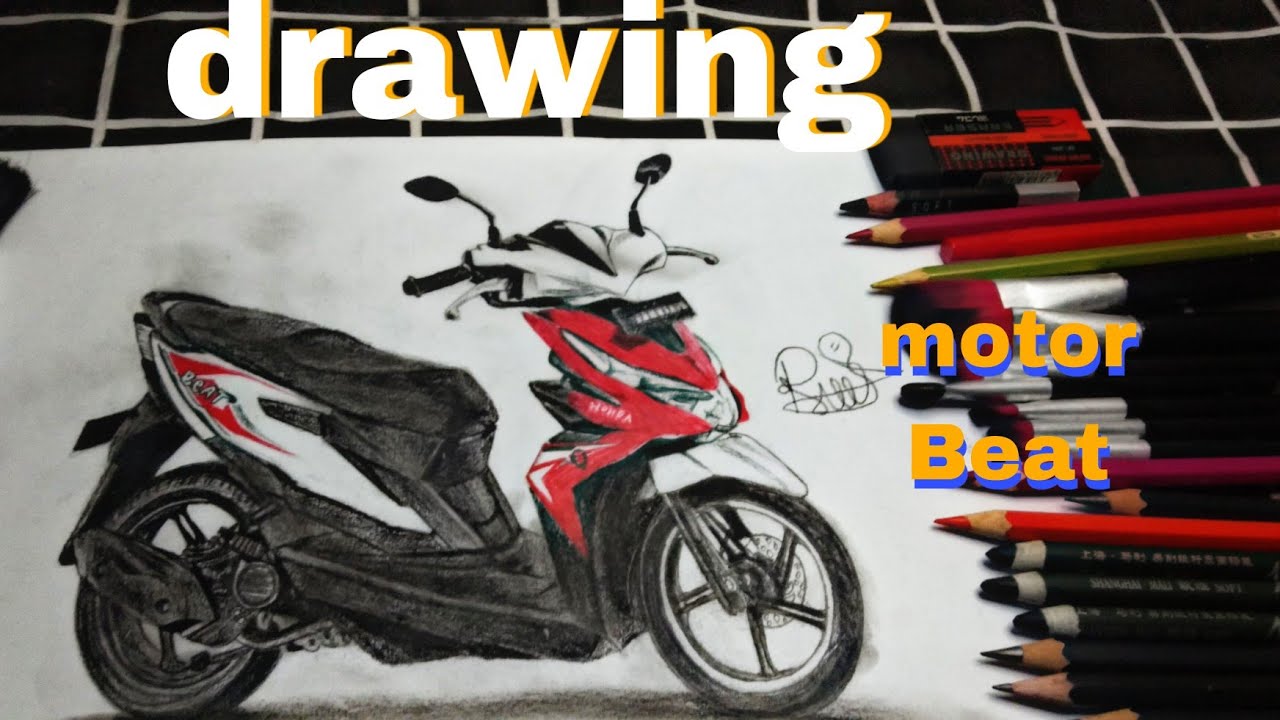cara mengambar motor Honda beat|| #tutorial #mengambar #honda # ...