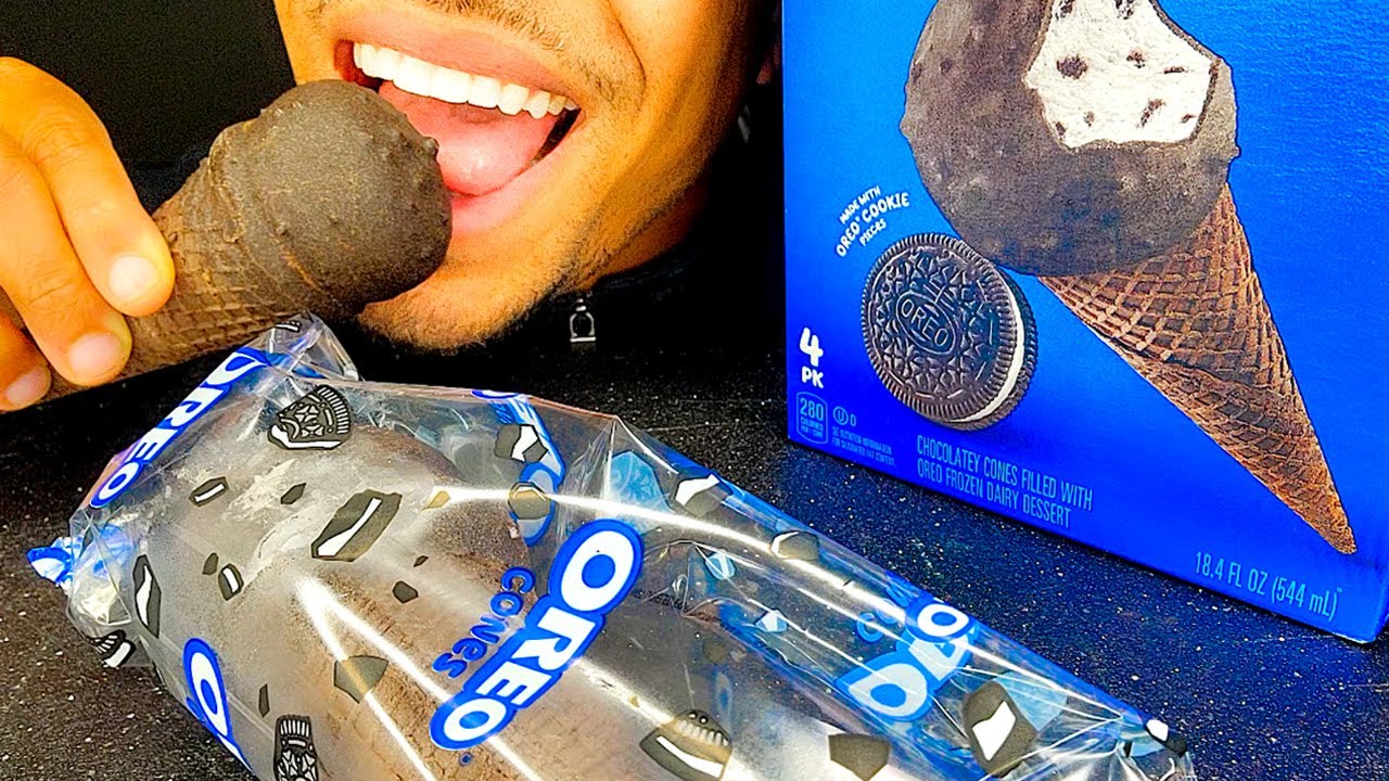 ASMR NEW! OREO CONES ICE CREAM EATING SWEETS TALKING REVIEW COMMERCIAL ...