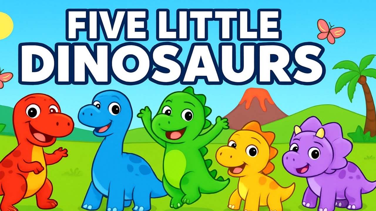 Five Little Dinosaurs 🦖 | English Kids Song | Dinosaur Song for ...