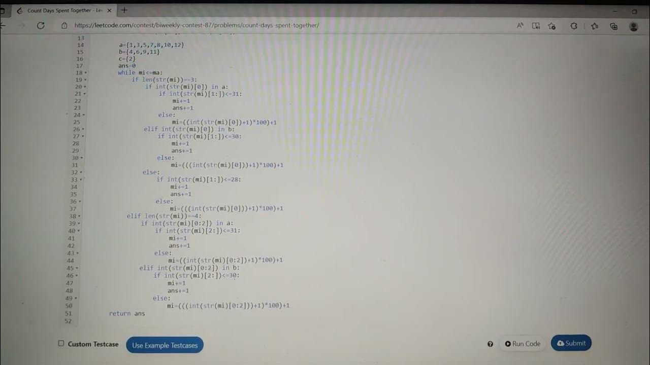 Count Days Spent Together Leetcode Biweekly Contest 87 Youtube