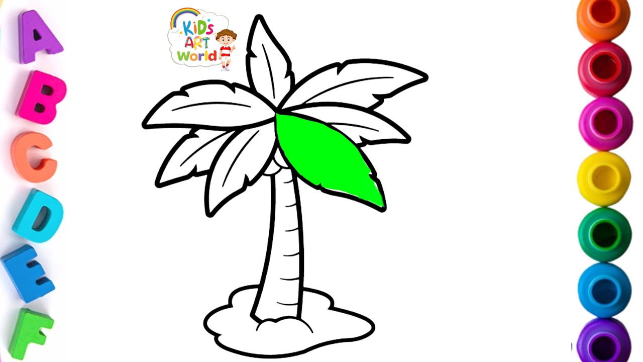HOW TO DRAW PALM TREE 🏝 | PAINTING AND COLORING FOR KIDS AND TODDLERS ...