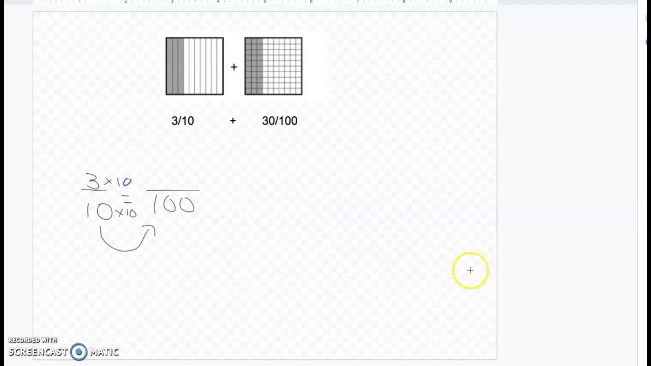 Adding Fractions10ths and 100ths - YouTube