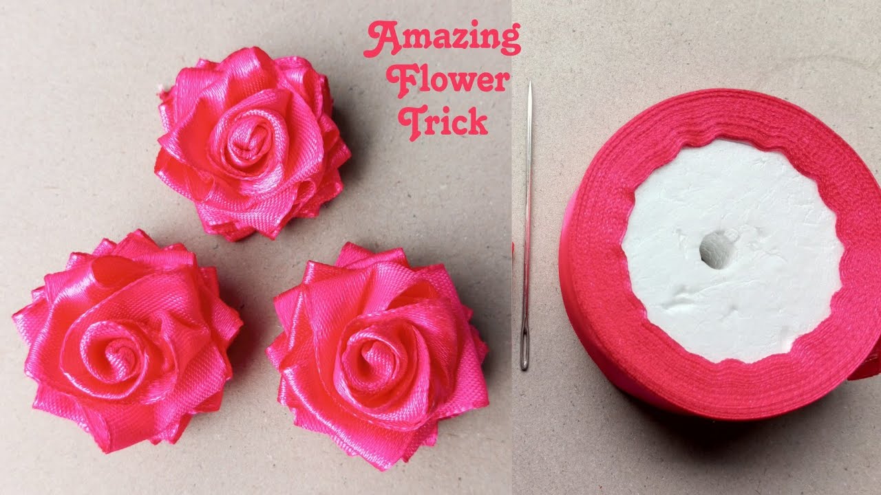 DIY Satin Cute ribbon rose | How to make ribbon rose flower | Easy ...
