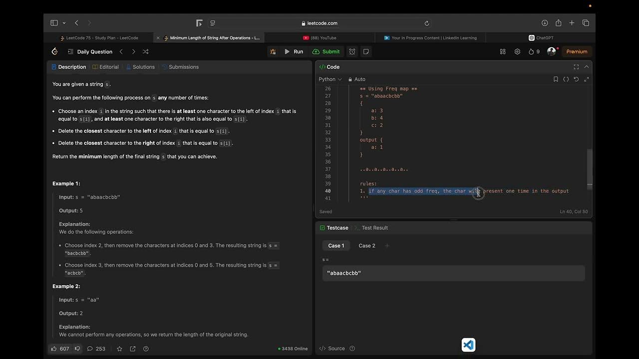 LEETCODE POTD | 13.01.2025 | 3223. Minimum Length of String After Operations | Medium | Freq Map ...