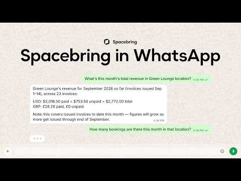 Spacebring Agent in WhatsApp: ask about your coworking space data