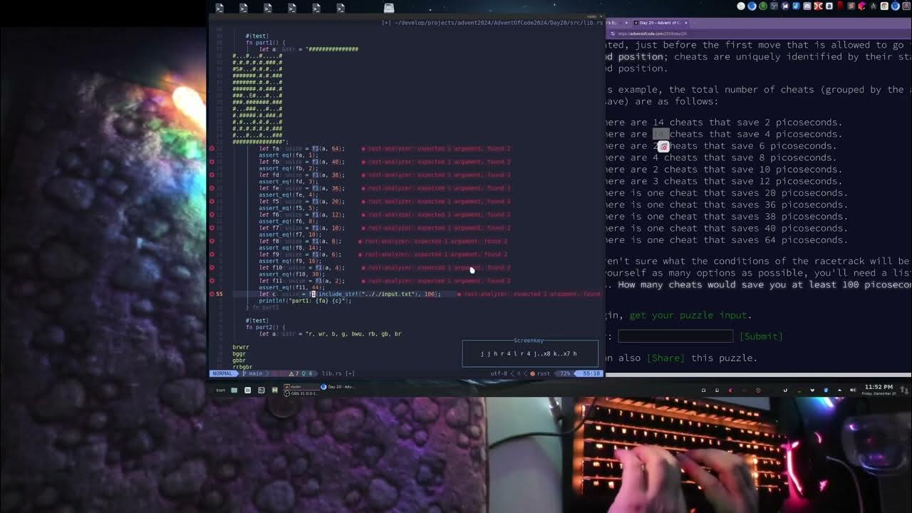 AdventOfCode2024 Day20 | Rust | nvim - YouTube