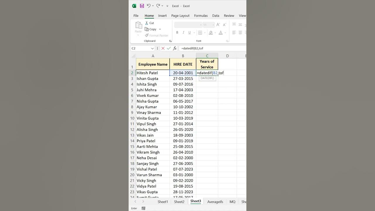 Calculate Years Of Service In Excel The Easy Way Exceltutorialinhindi Exceledhub Youtube