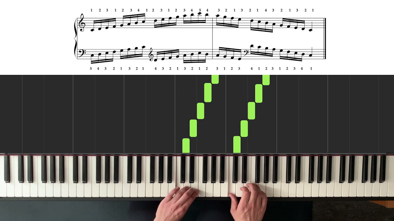 C major scale - Piano || Two Hands & Fingering (Synthesia) - YouTube