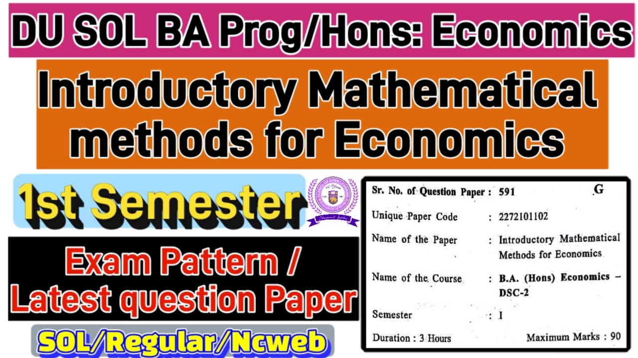 Introductory Mathematical methods for Economics BA Hons Economics 1st ...