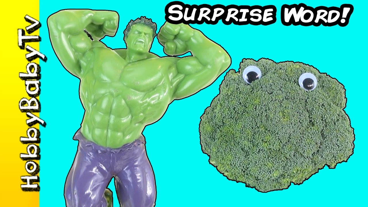 Surprise Word Hulk + Batman! Eat Your Veggies HobbyBabyTV - YouTube