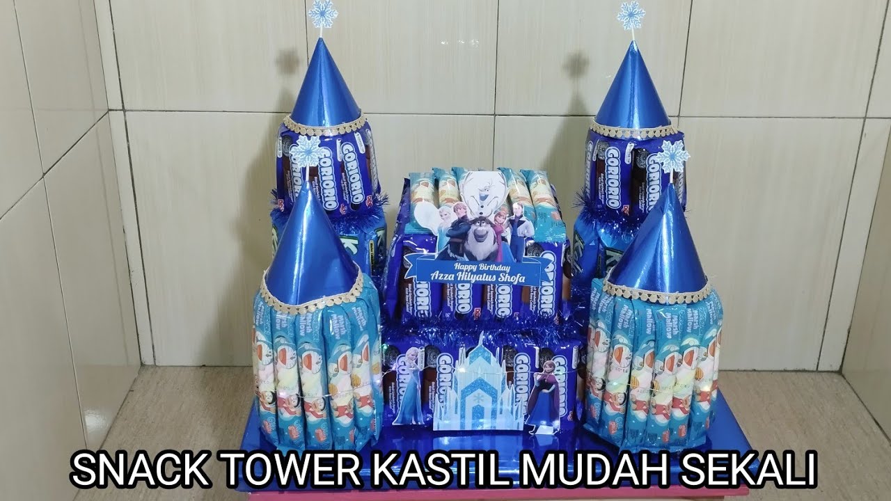 #diy cara membuat snack cake tower kastil frozen,ternyata buat sendiri ...