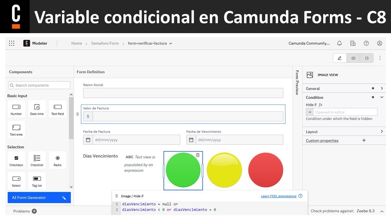 Variable condicional en Camunda Forms - C8 - YouTube