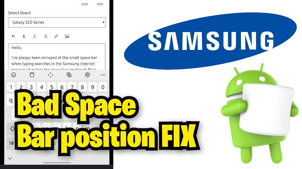 Samsung Galaxy Keyboard Space bar Periods full stops - YouTube
