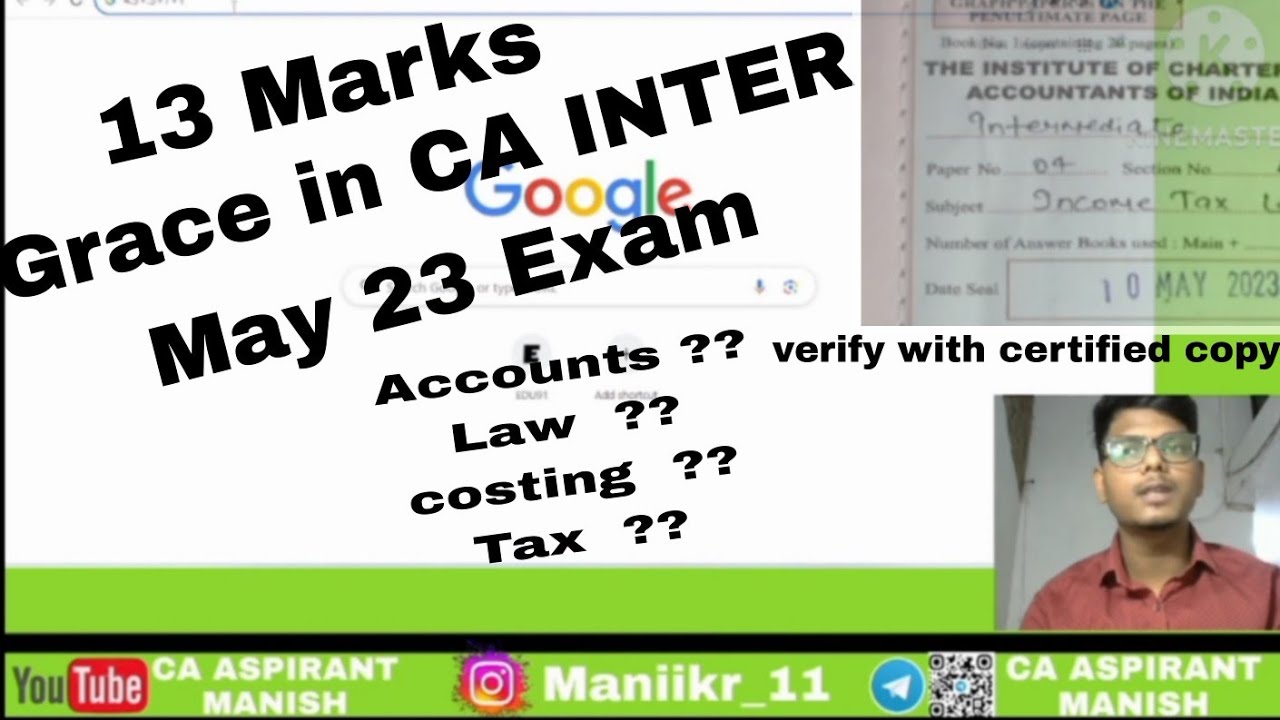 I Got 13 Marks Grace in CA INTER May 23 Exam/ ICAI Grace Marks in ...