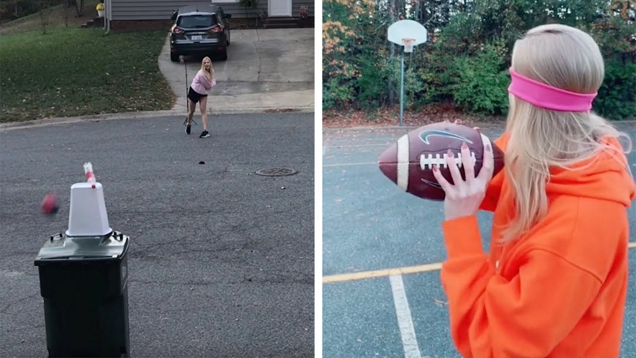 INSANE FOOTBALL TRICKSHOTS (Throwing Football Into Basketball Hoop ...