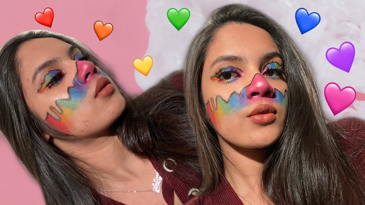Dripping Rainbow Makeup Tutorial ll Colorful Rainbow Drip Face Makeup ...