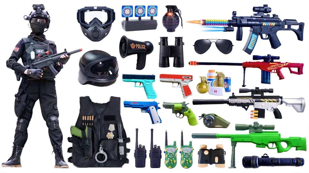 Special Police Weapons Toy set Unboxing-M416 guns,AWM shotgun, Gas mask ...