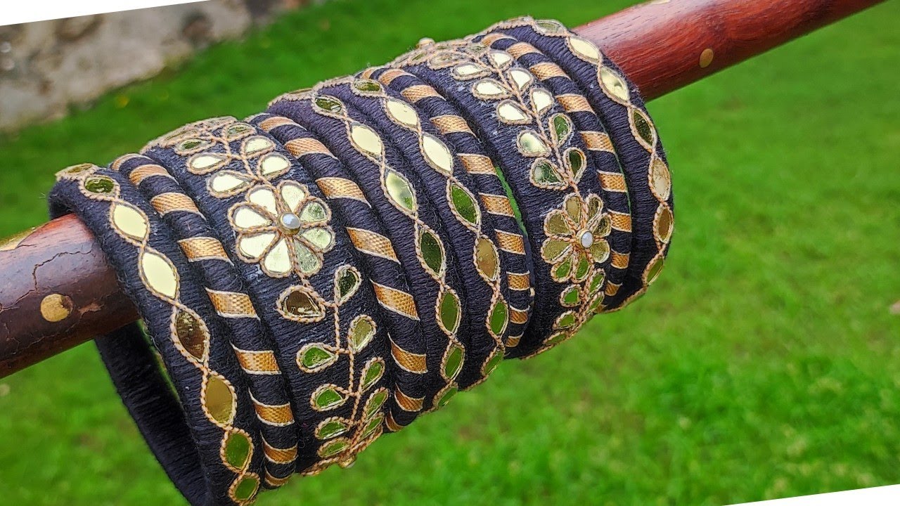 Black colour mirrors and gota customised set, Handmade designer bangles, thread bangles - YouTube