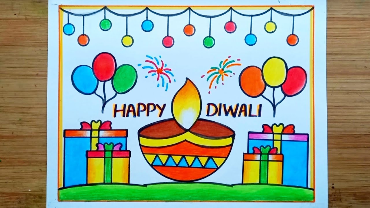 Diwali Drawing Easy/Happy Diwali Drawing/Diwali Festival Drawing/How To ...
