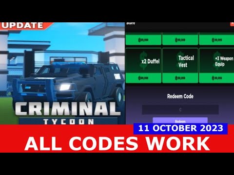 *ALL CODES WORK* [REBIRTH] Criminal Tycoon ROBLOX | OCTOBER 11, 2023 ...