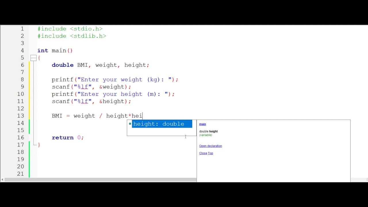 Basic C - BMI using if statement - YouTube