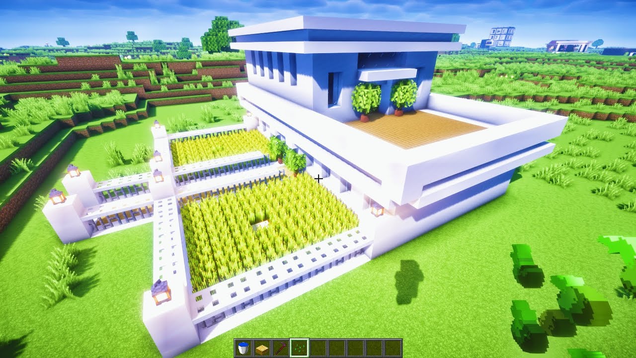 Minecraft Modern House with Farm | Easy Tutorial & Survival Base - YouTube