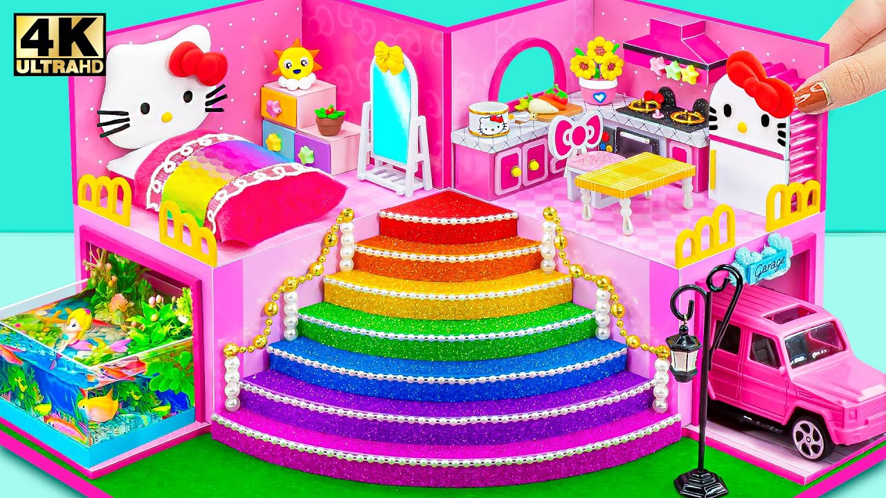 Build Cute 2-Storey Hello Kitty Castle House has Rainbow Stairs, Fish ...