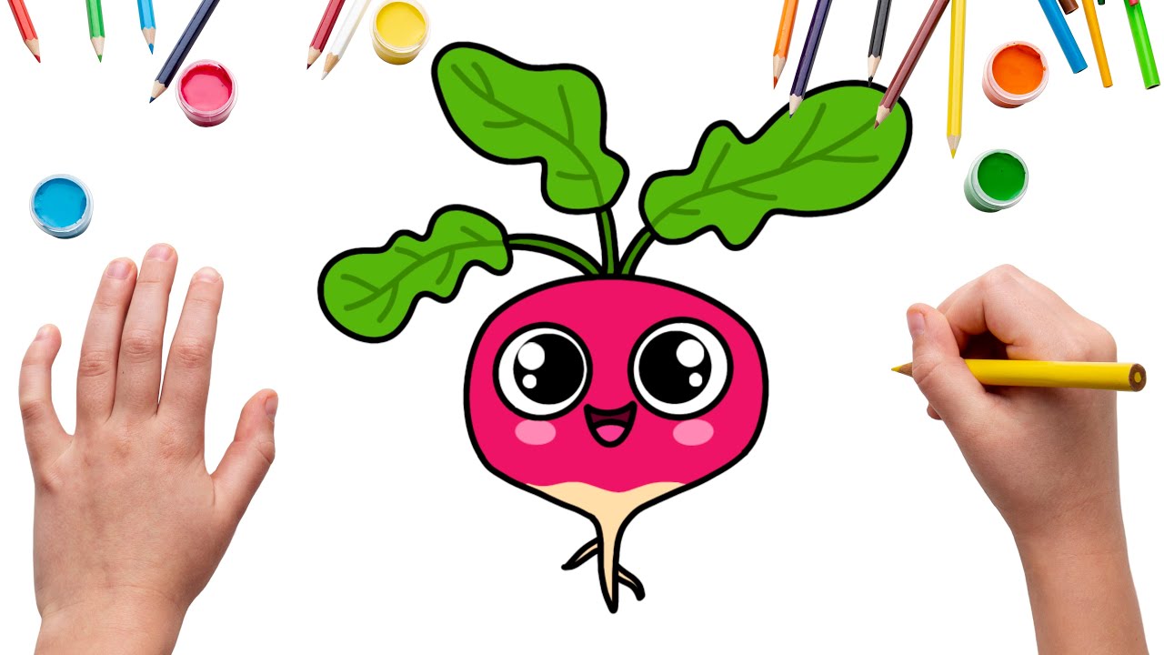 Super easy! How to draw a cute radish?🖍️| Fun & Quick Art Tutorial 🎨 ...