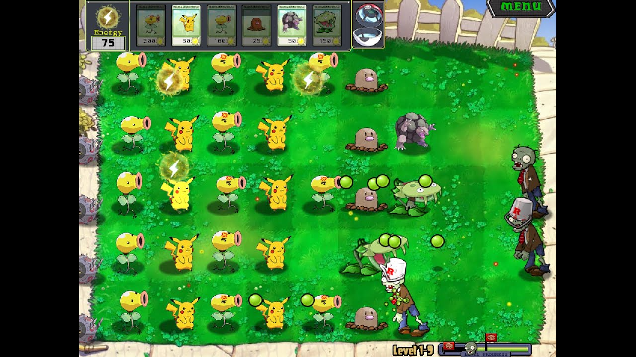 Pokemon Vs Zombies (PVZ mod) Day level 1-9 Plants Vs Zombies - YouTube
